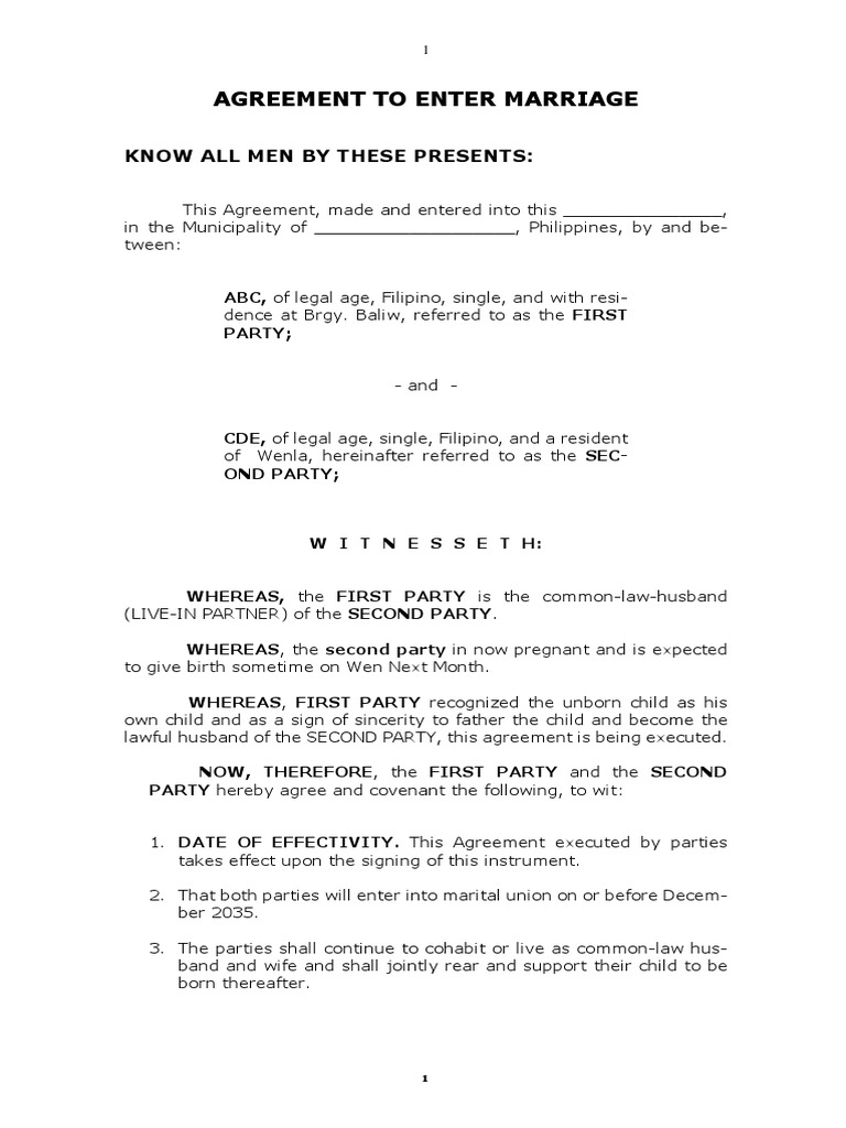 Marriage Agreement for Expecting Parents | PDF | Intimate Relationships ...
