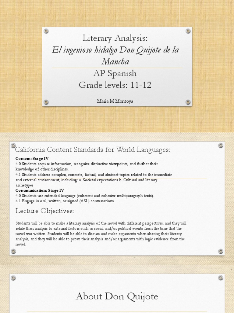 Literary Analysis Lesson Plan | PDF | Don Quixote | Lesson Plan