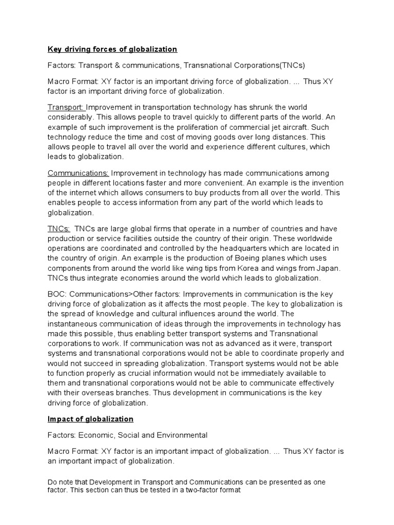 Key Driving Forces of Globalization | PDF | Globalization | Climate Change