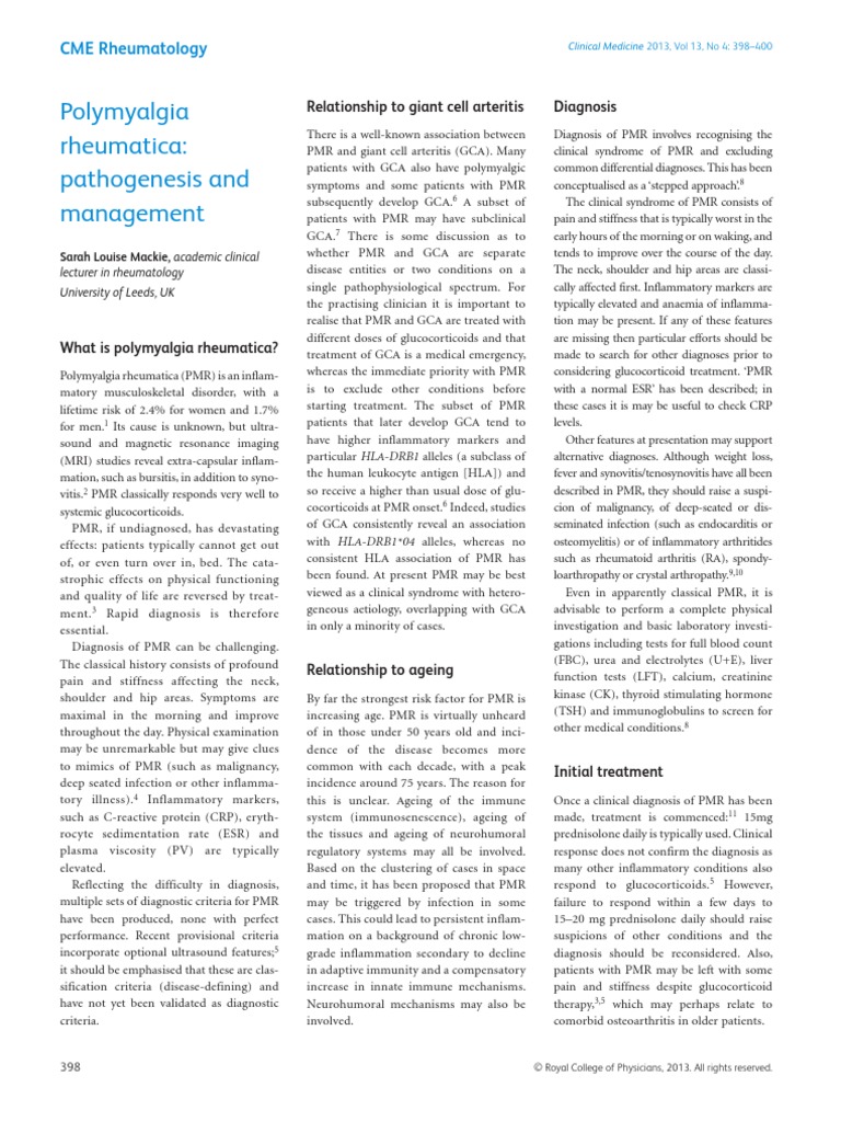 Polymyalgia Rheumatica Pdf Gout Rheumatology