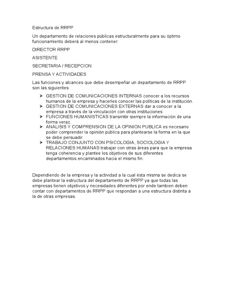 Estructura de RRPP | PDF | Relaciones públicas | Economias