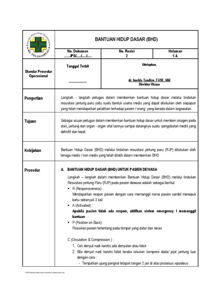 SPO Bantuan Hidup Dasar BHD | PDF