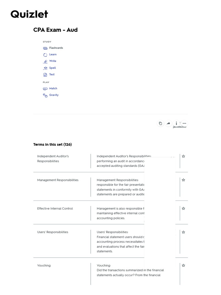 CPA Exam - Aud Flashcards - Quizlet | PDF | Financial Audit | Audit