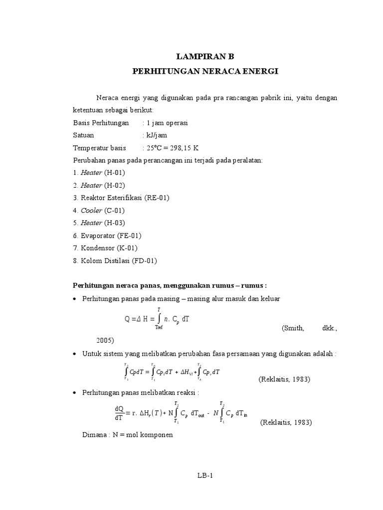 Neraca Energi Pra Rancangan Pabrik | PDF | Metode & Bahan Ajar | Sains & Matematika