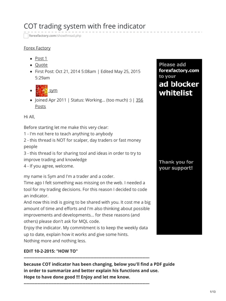 COT Trading System with Free Indicator | PDF | Market Maker | Futures ...