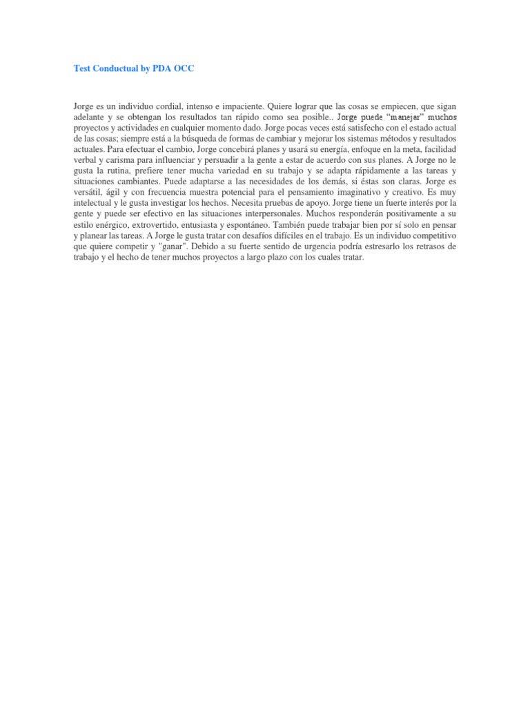 Test Conductual by PDA OCC | PDF | Autosuperación