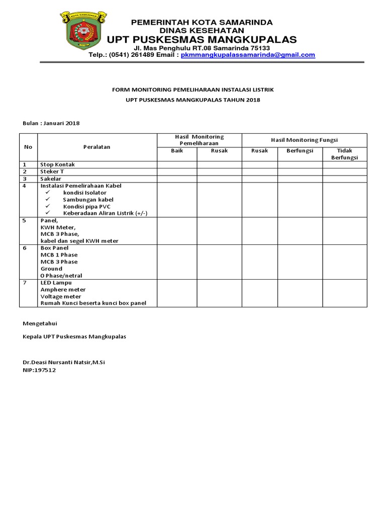 Form Monitoring Pemeliharaan Instalasi Listrik | PDF