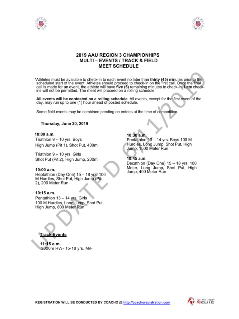 AAU Region 3 Schedule | Download Free PDF | Track And Field | Sport Of ...