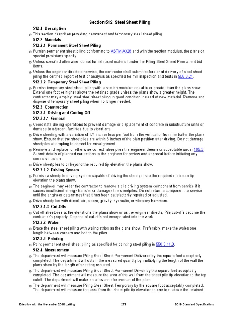 Section 512 Steel Sheet Piling: ASTM A328 | PDF | Deep Foundation ...