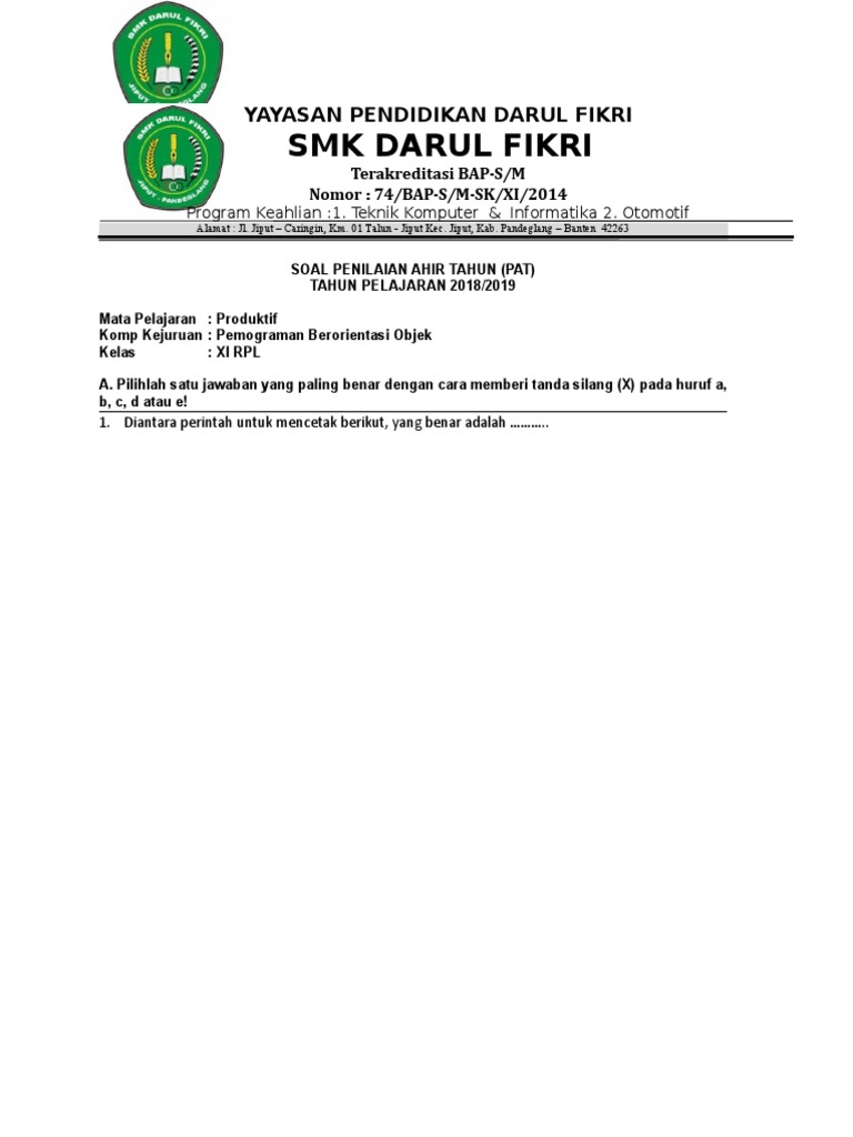 Contoh Soal Pbo | PDF