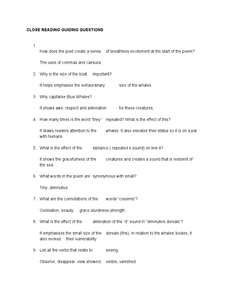 Close Reading Guiding Questions | PDF