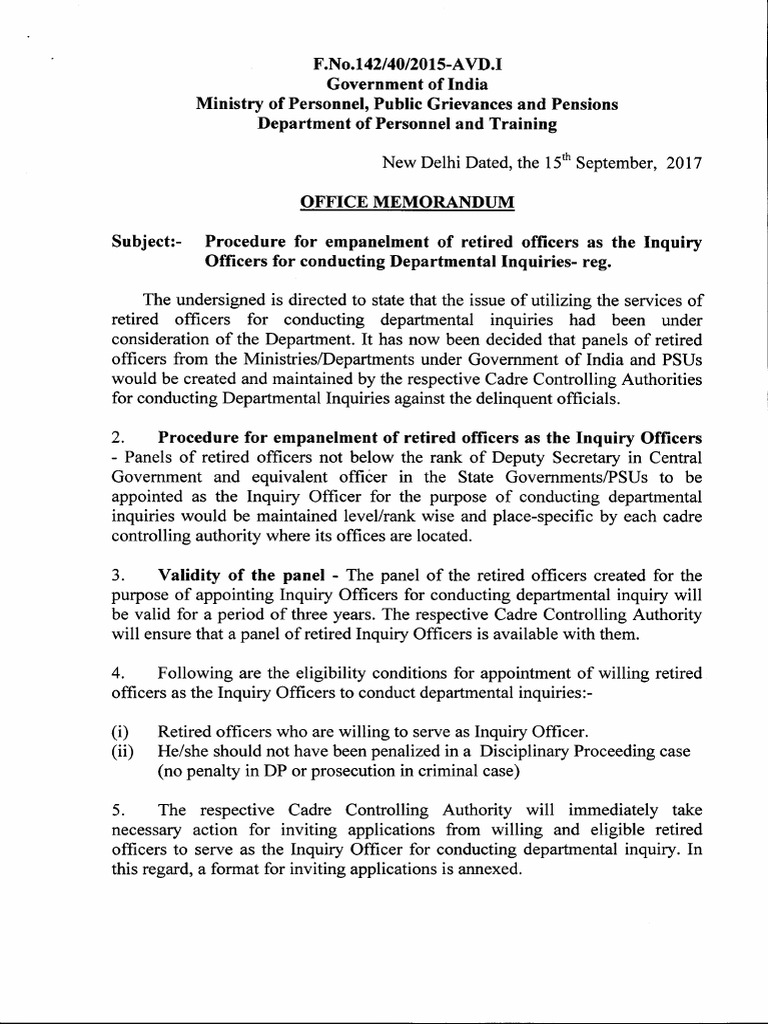 Procedure Inquiry Officer | PDF | Government Of India | Virtue