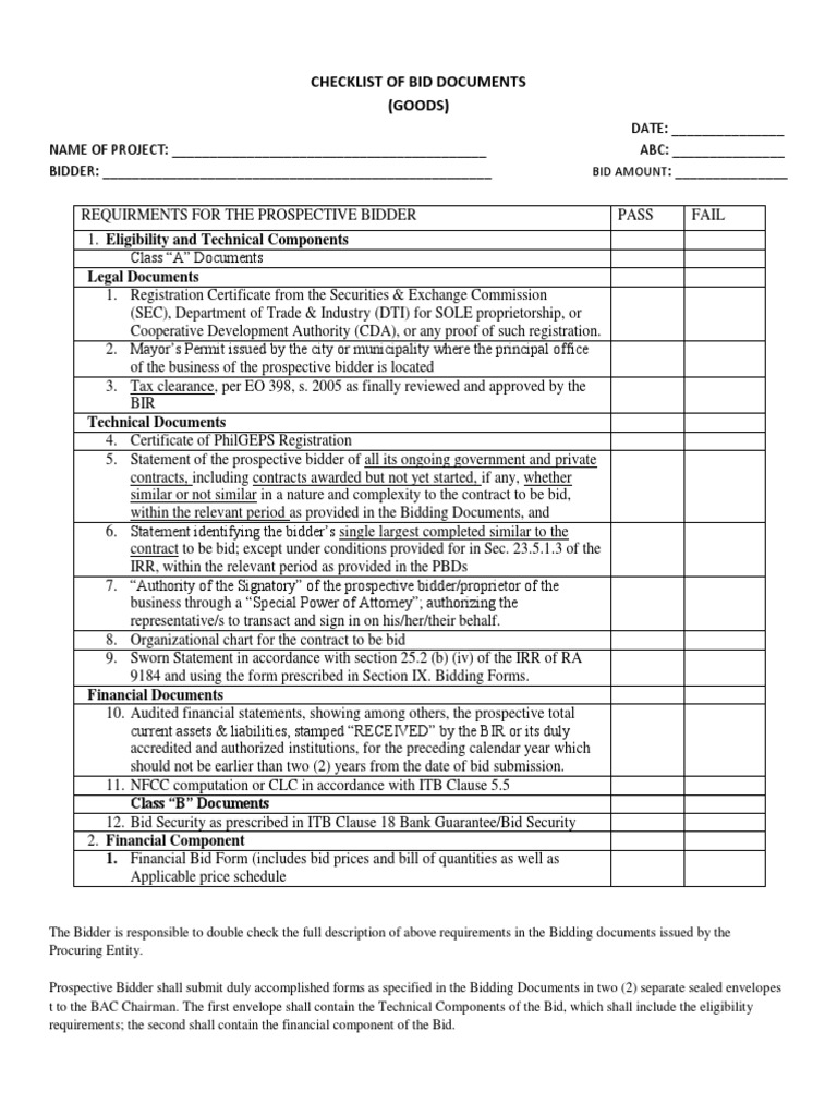 Checklist of Bid Documents (Goods) | PDF | U.S. Securities And Exchange ...