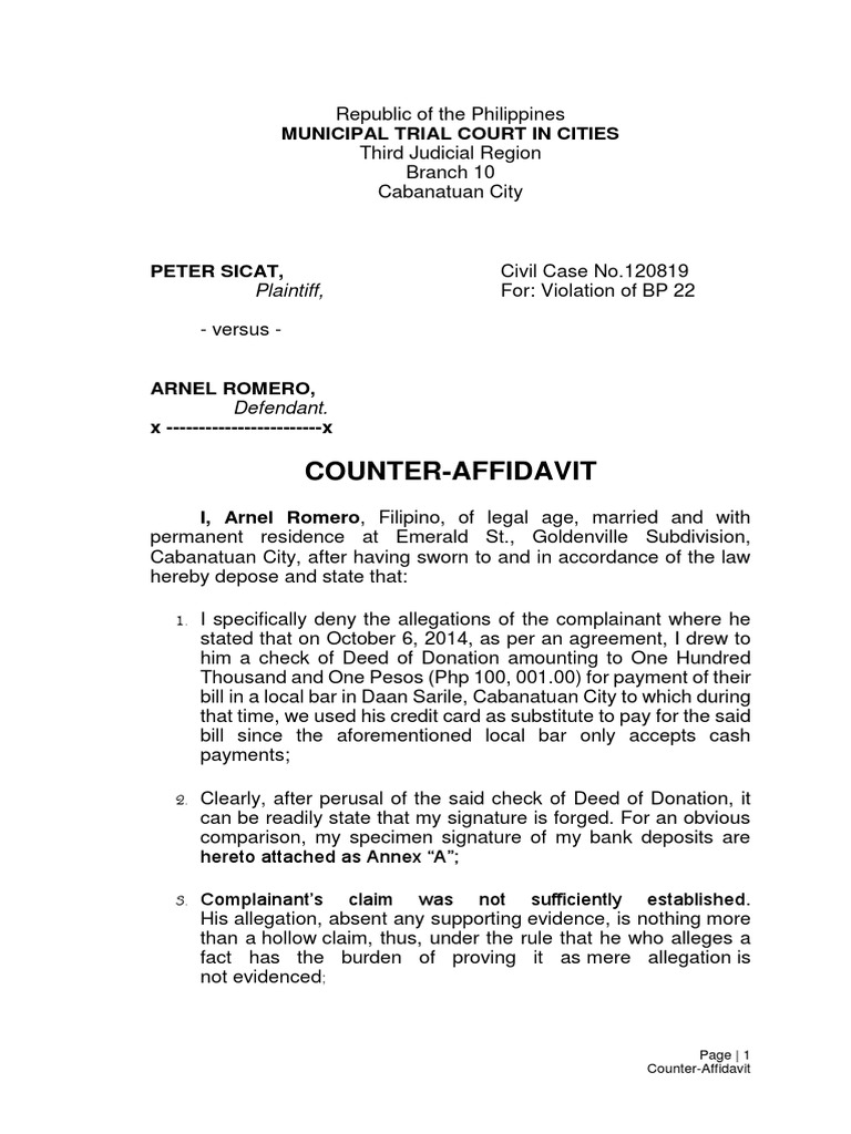 Counter Claim | PDF | Lawsuit | Judiciaries