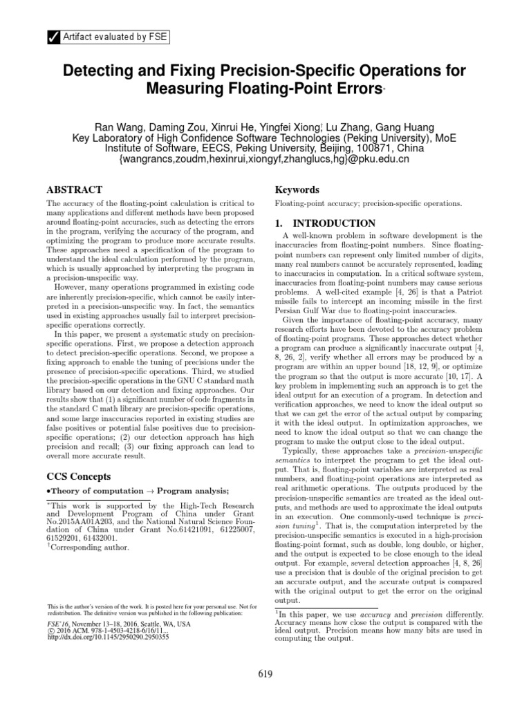 Detecting and Fixing Precision-Specific Operations For Measuring Floating Point Errors | PDF ...