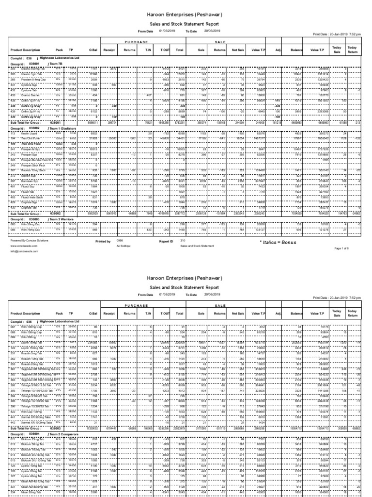 Sales and Stock Report 2019 | PDF