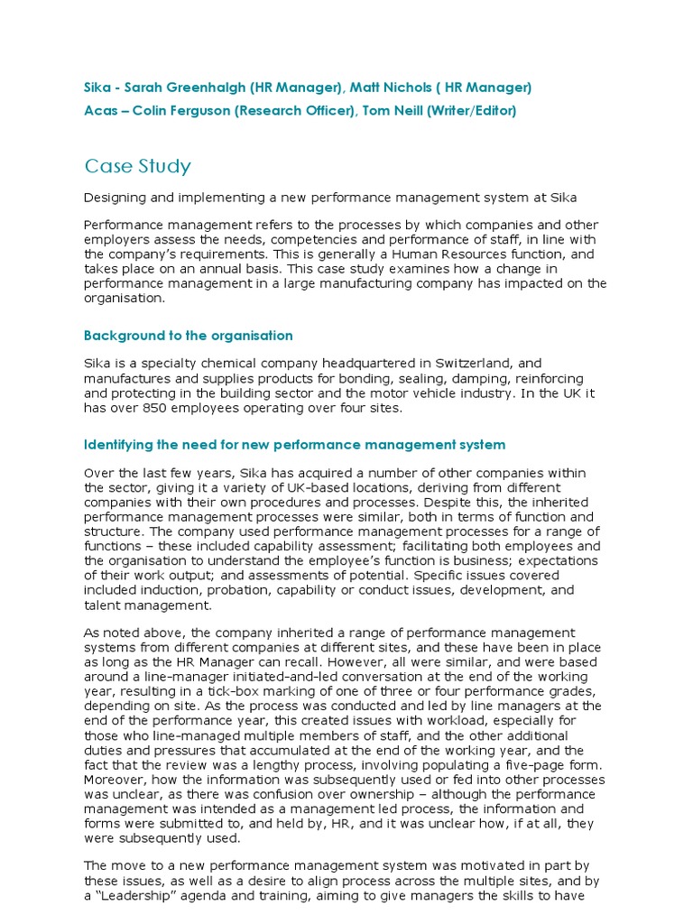 Performance Management Case Study - Sika PDF | PDF | Performance ...
