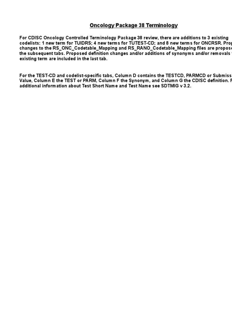 CDISC Oncology Package 38 terminology review | PDF | Medical Imaging ...