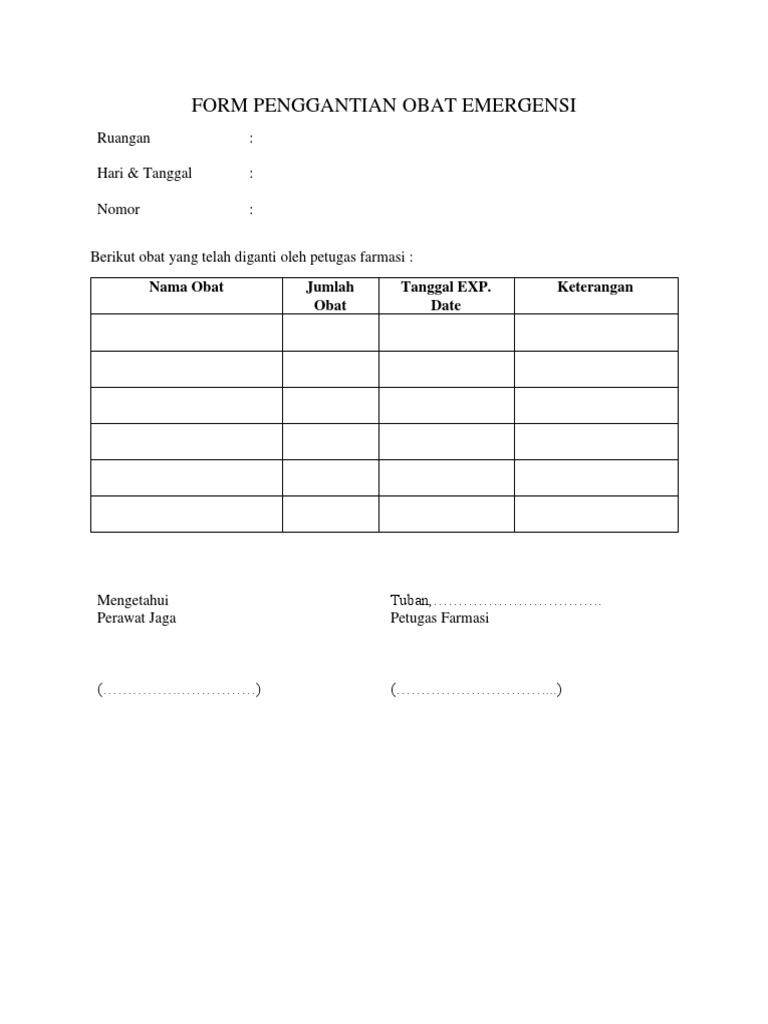 Form Penggantian Obat Emergency | PDF