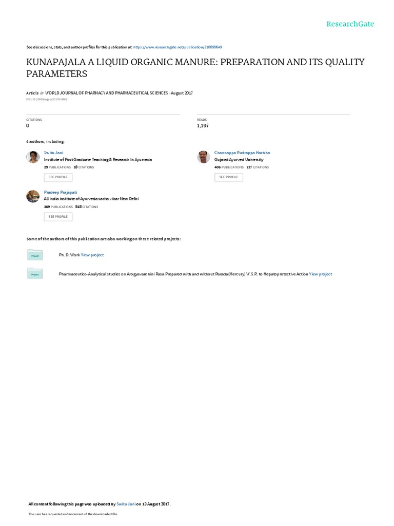 Kunapajala A Liquid Organic Manure Preparation and | PDF | Herbalism ...