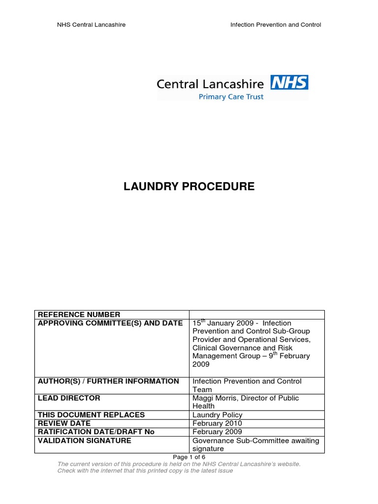 Laundry Procedure | PDF | Hygiene | Hospital Acquired Infection