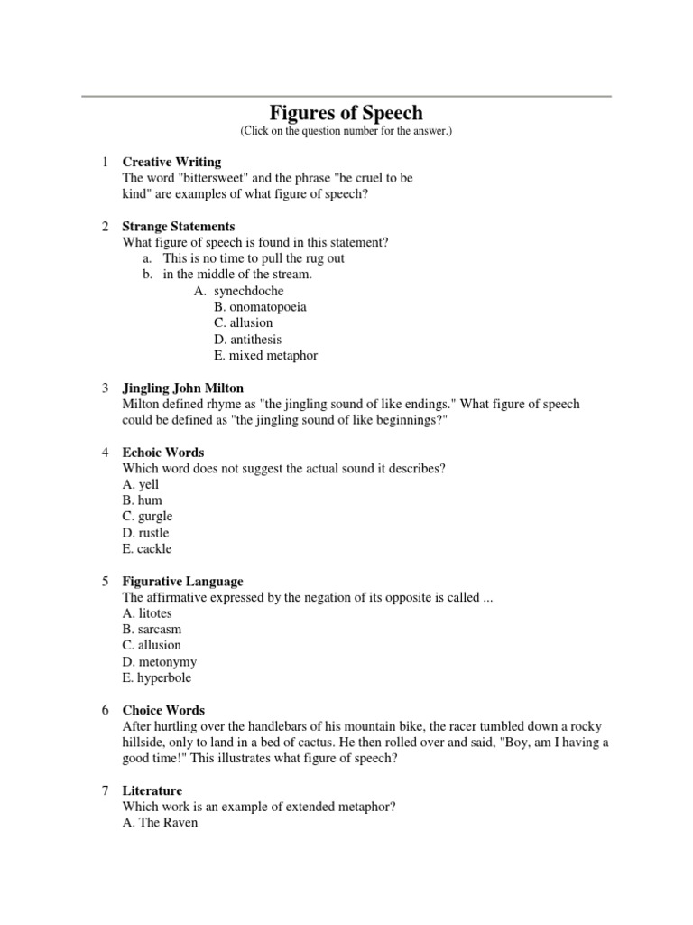 Figure of Speech Quiz | PDF | Metaphor | Philology