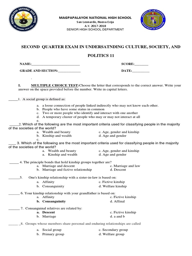 Ucsp Final Exam | Download Free PDF | Kinship | Social Group