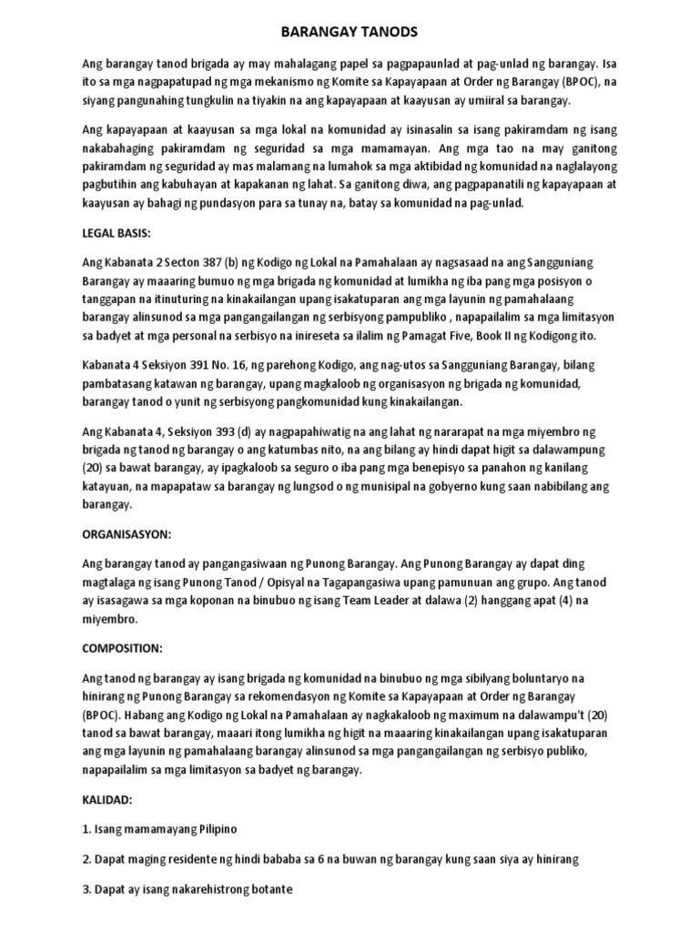 Barangay Tanods Tagalog | PDF