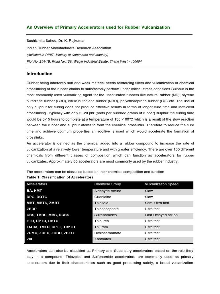 Overview of Primary Accelerators in Rubber | PDF | Natural Rubber ...