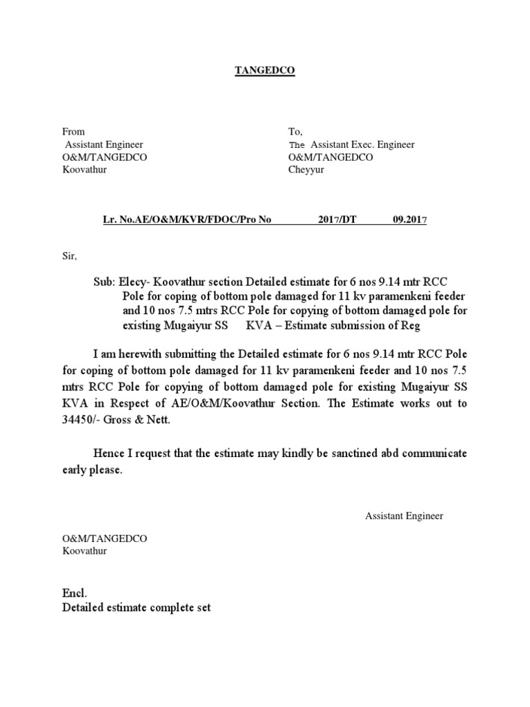 RCC Pole Estimate for TANGEDCO Repair | PDF | Technology & Engineering