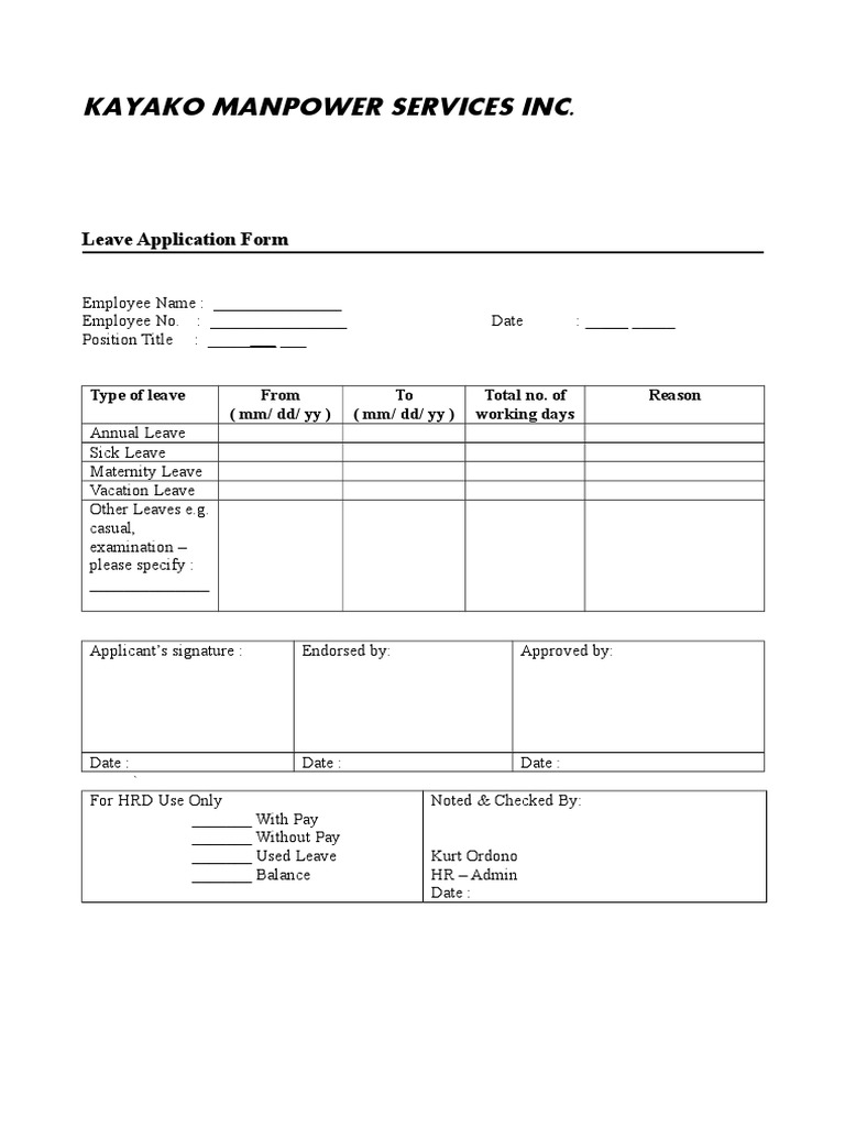 Leave Form Kayako | PDF