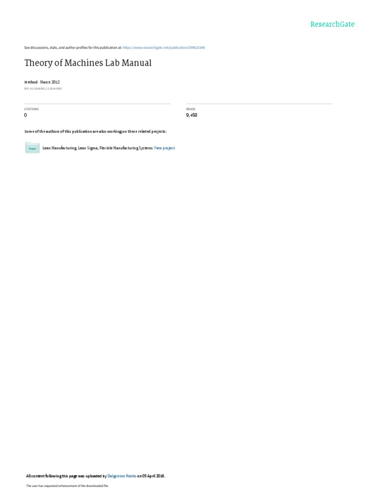 Theory of Machines Lab Manual | PDF | Rotation Around A Fixed Axis ...