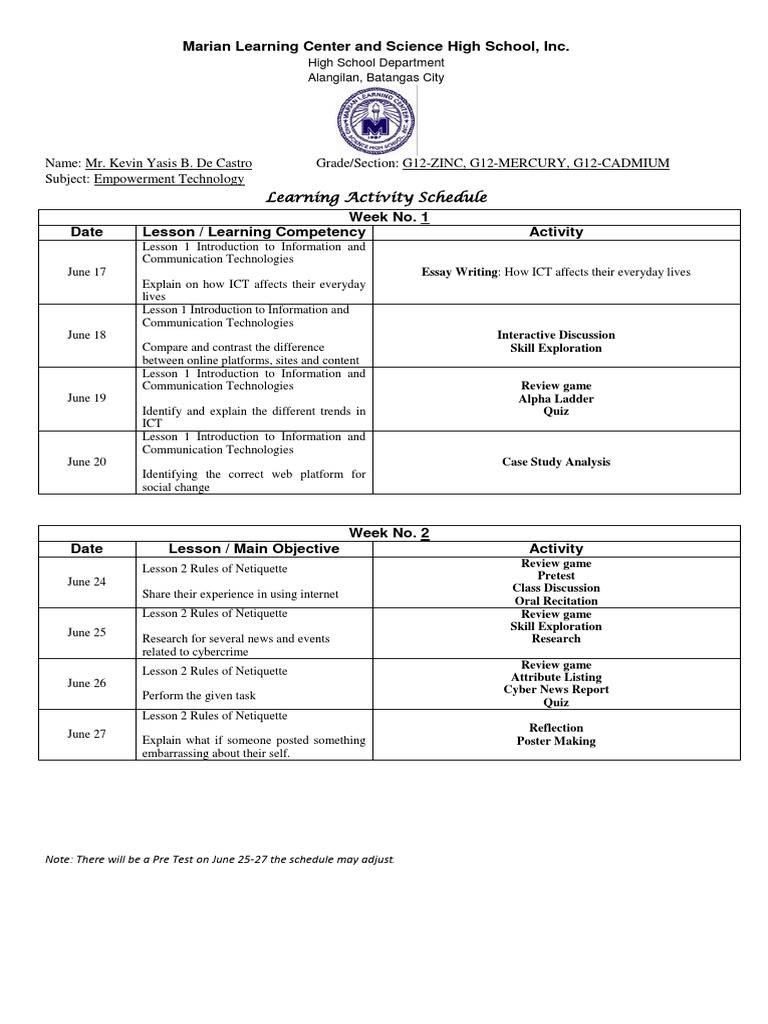 Marian Learning Center and Science High School, Inc | PDF | Information ...