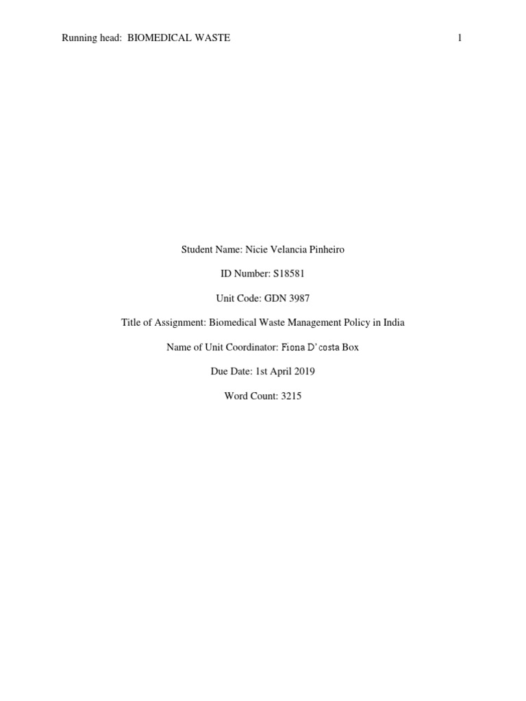 Bio Medical Waste Management In India Pdf Incineration Waste