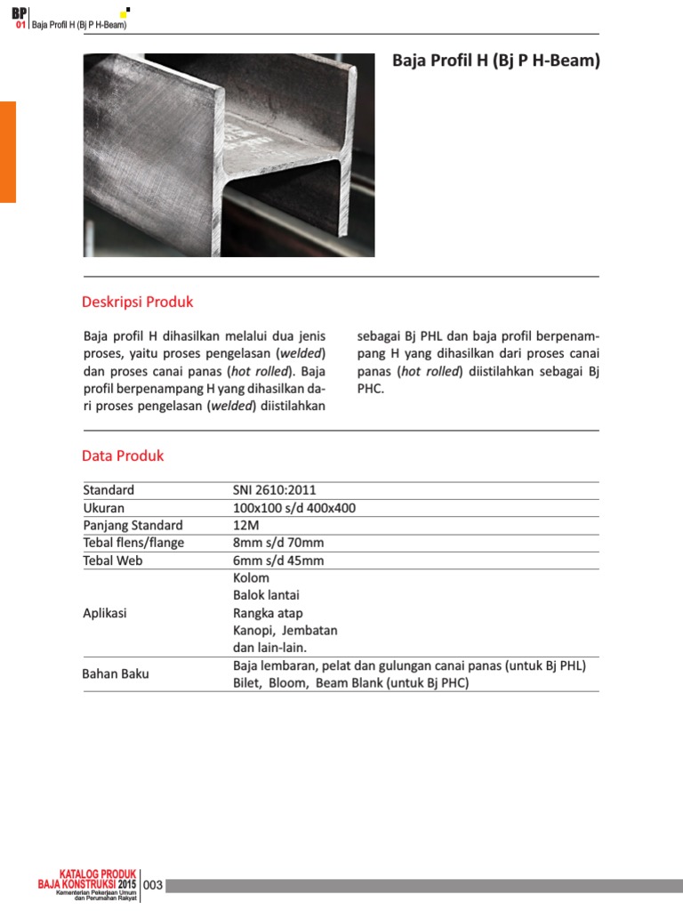 Katalog Dimensi Baja Profil H Beam | PDF