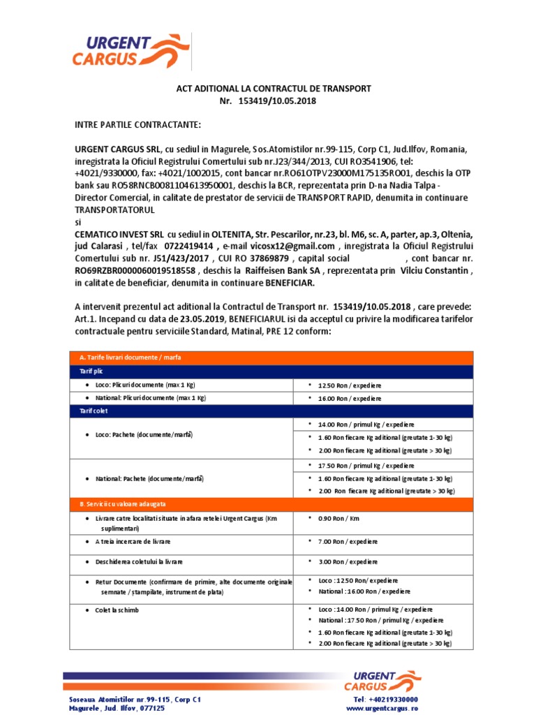 Act Aditional Urgent Cargus | PDF