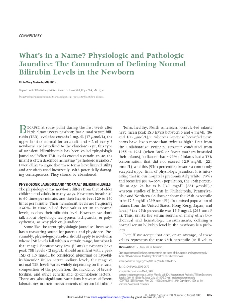 What's in A Name? Physiologic and Pathologic Jaundice: The Conundrum of ...