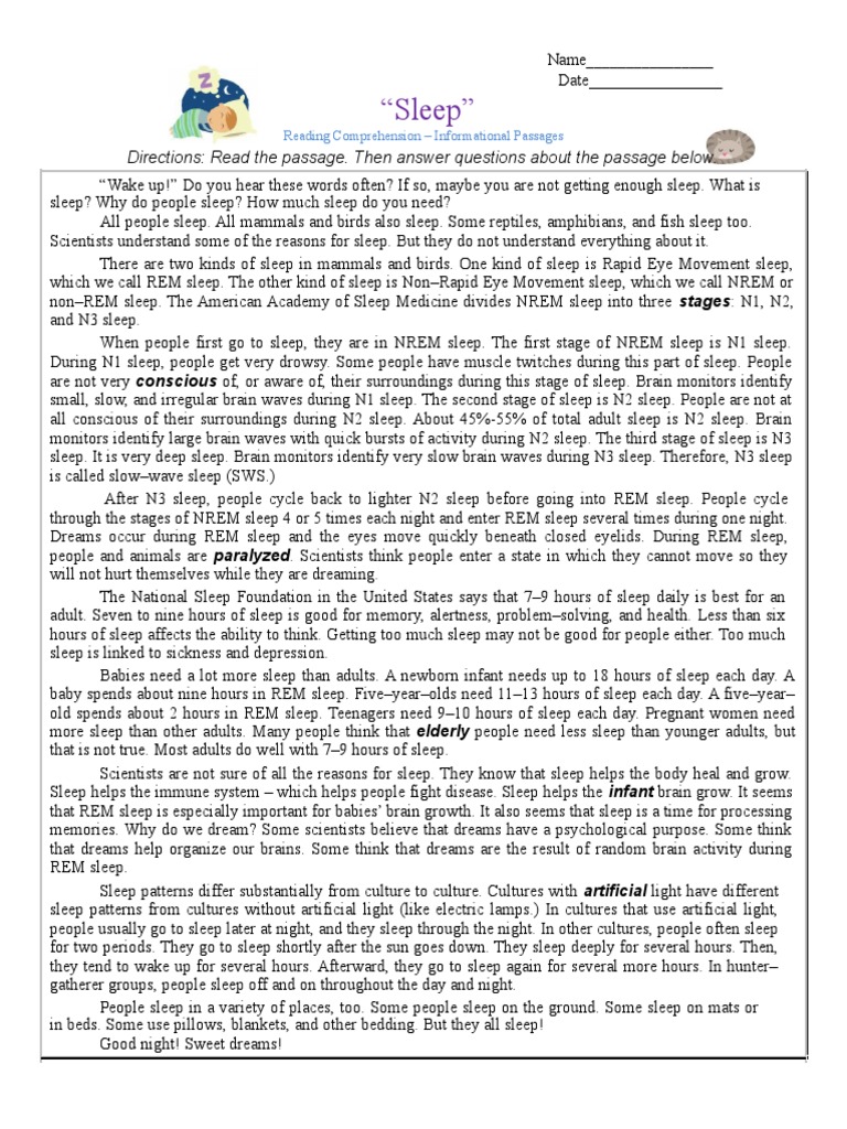 Reading Informational Passages RC - Sleep | Download Free PDF | Rapid ...