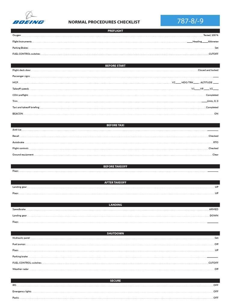 Boeing 787 Checkliste | PDF | Aerospace | Spaceflight Technologies