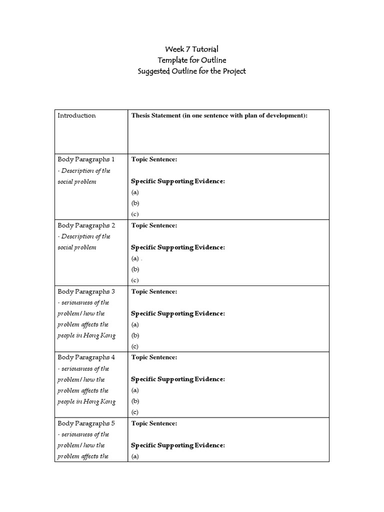 Week 7 Tutorial Template For Outline | PDF