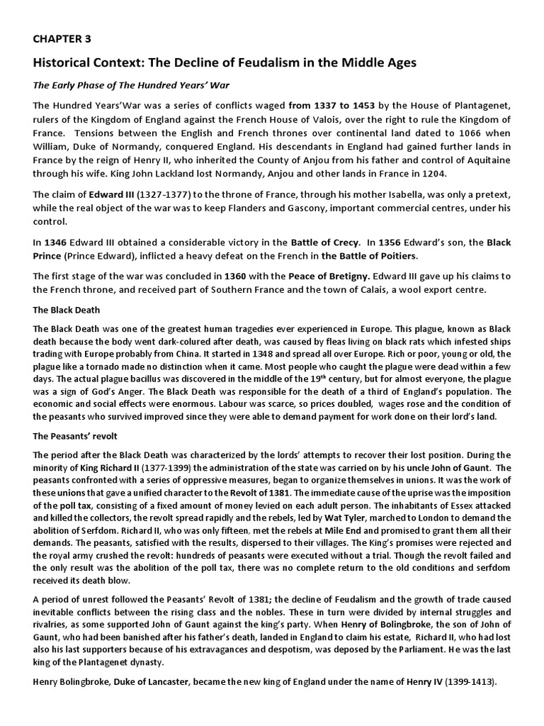 3 - The Decline of Feudalism in The Middle Ages - The Age of Chaucer ...
