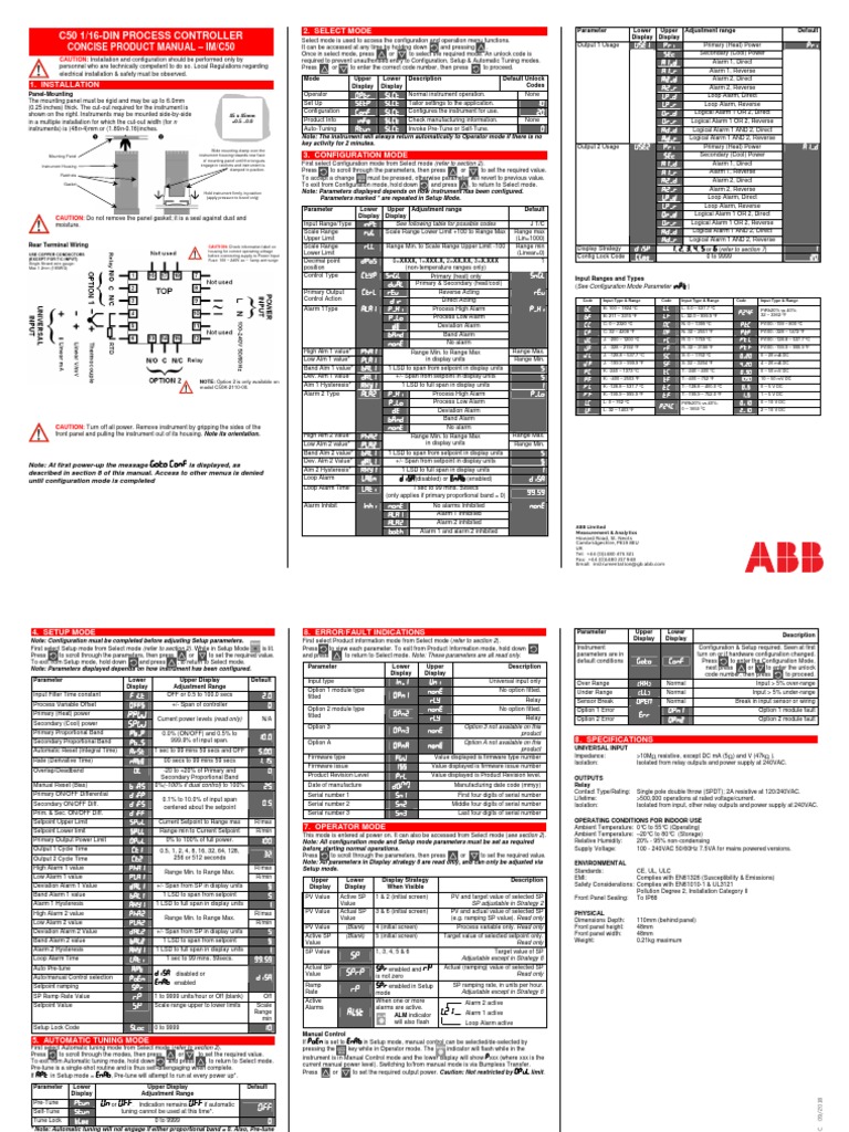 C50 1/16-Din Process Controller: Concise Product Manual - Im/C50 | PDF | Parameter (Computer ...
