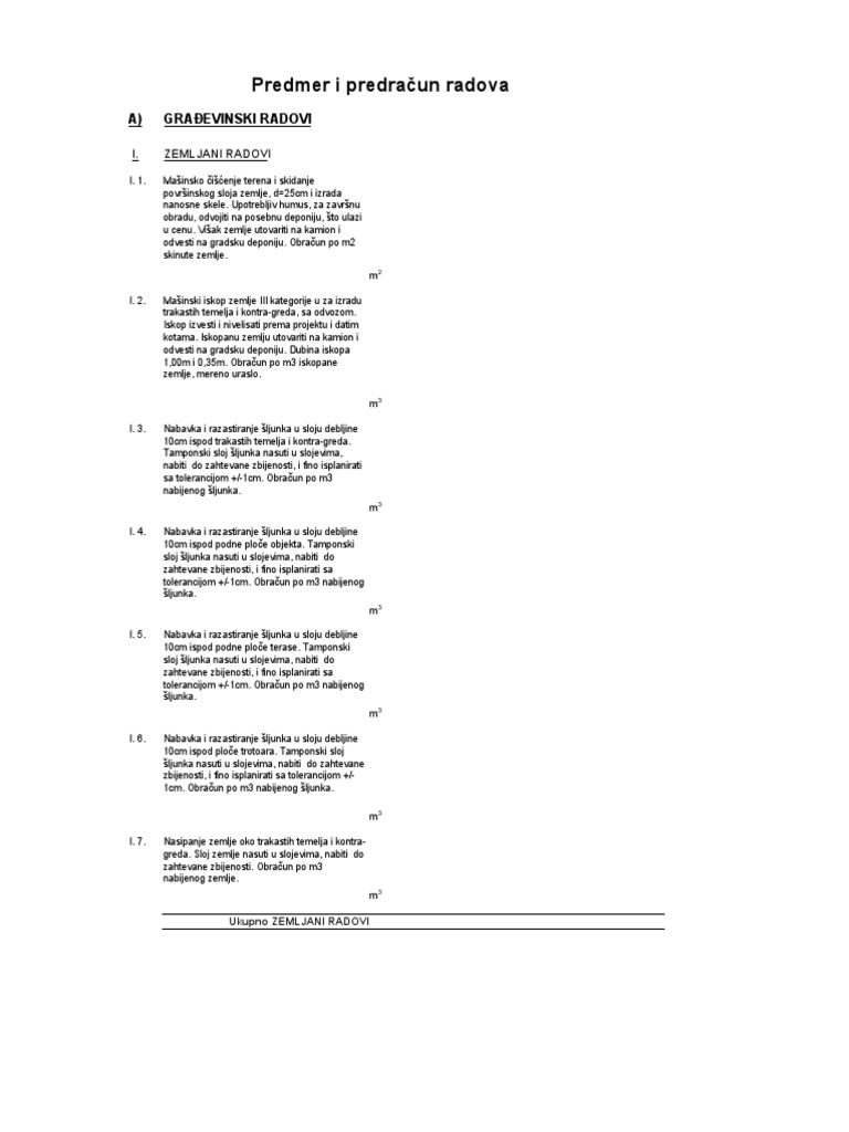 Predmer I Predracun Primer | PDF