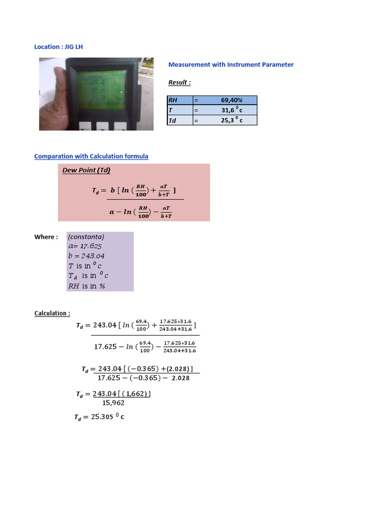 Calculating Dew Point Formula | PDF