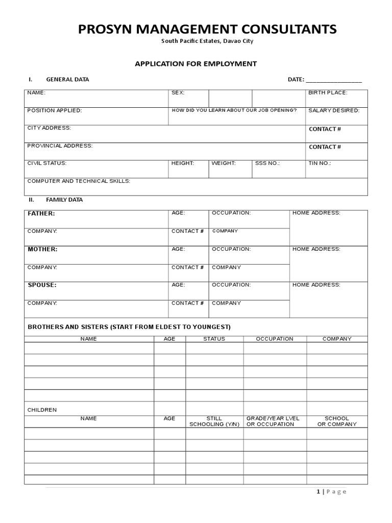 PROSYN Application Form | PDF | Employment | Salary