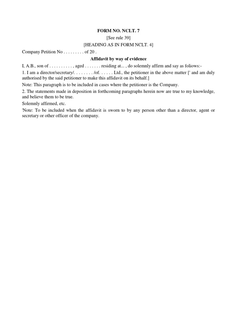 NCLT Affidavit Form No. 7 Guidelines | PDF