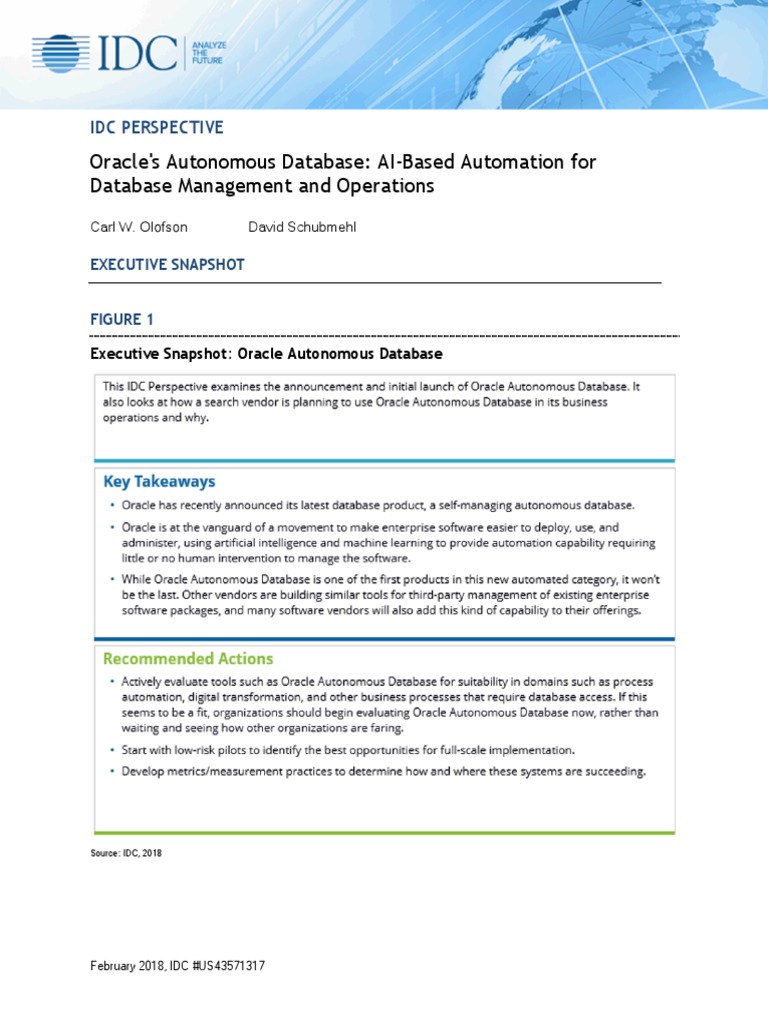 Idc Oracles Autonomous Database 4497146 Pdf Machine Learning