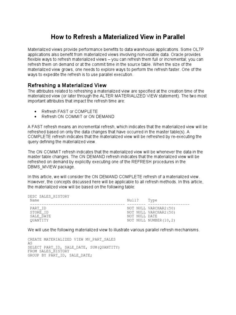 MV Refresh Parallel PDF | Download Free PDF | Oracle Database | Parallel Computing