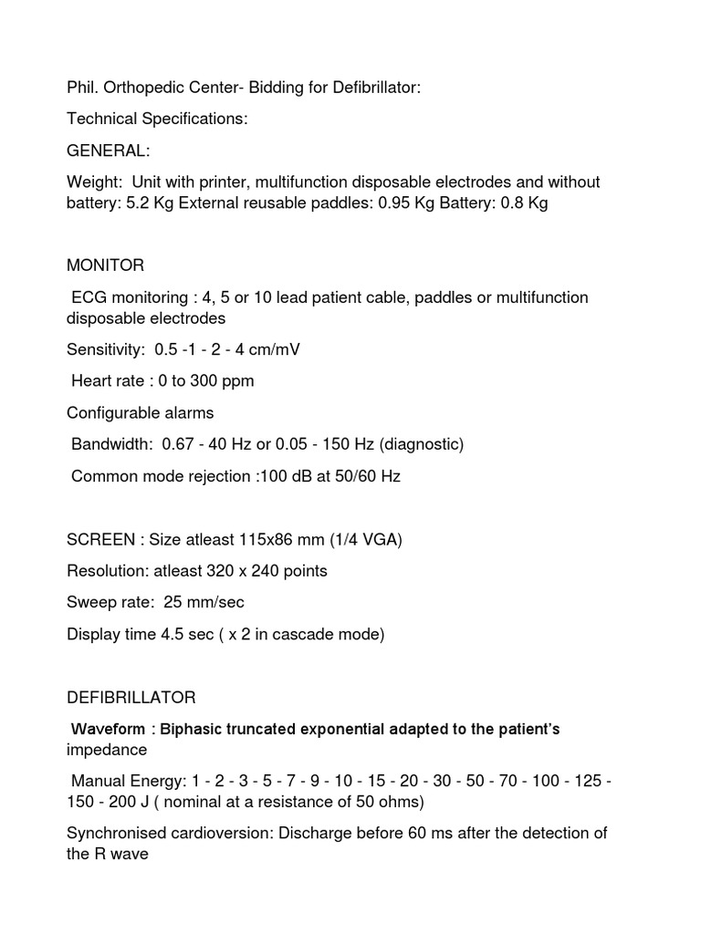 Defibrillator R700-Technical Specification | PDF