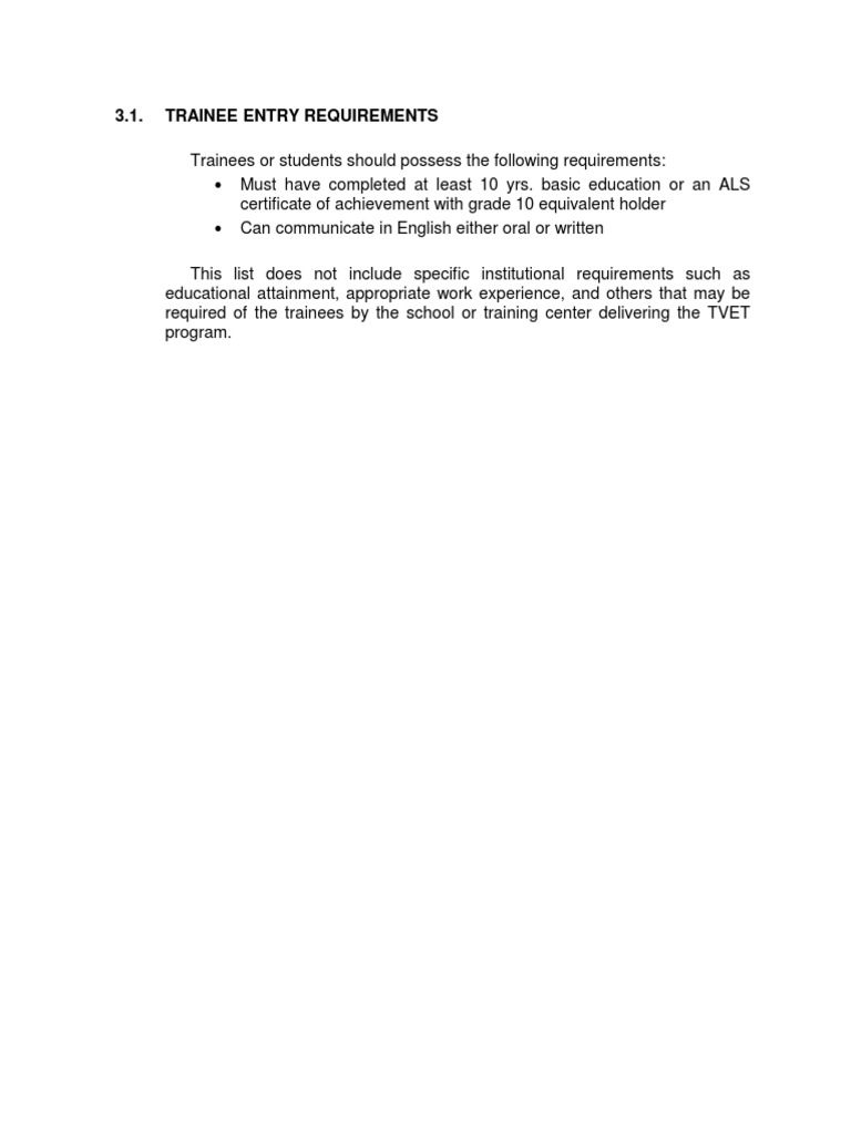Trainee Entry Requirements | PDF | Educational Stages | Vocational ...